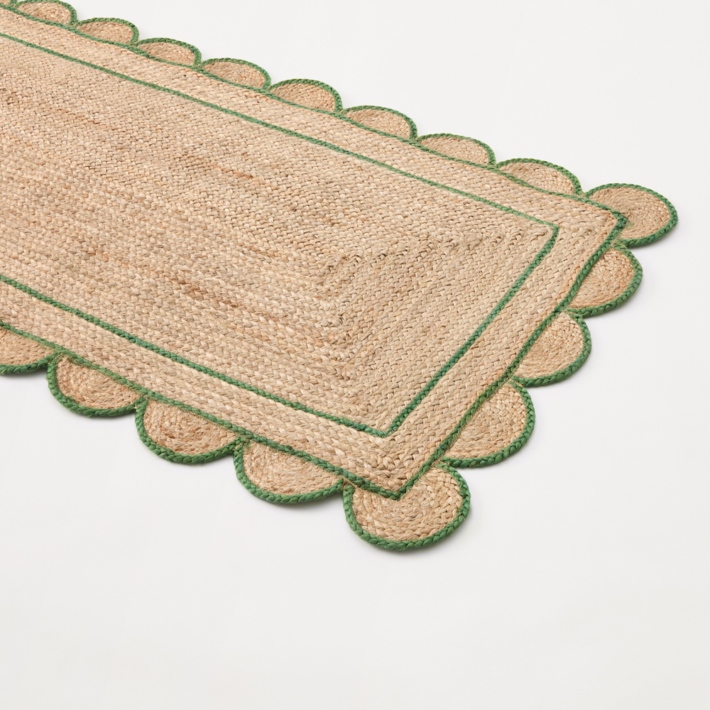 Jute & Forest Scalloped Indoor Runner | Adairs