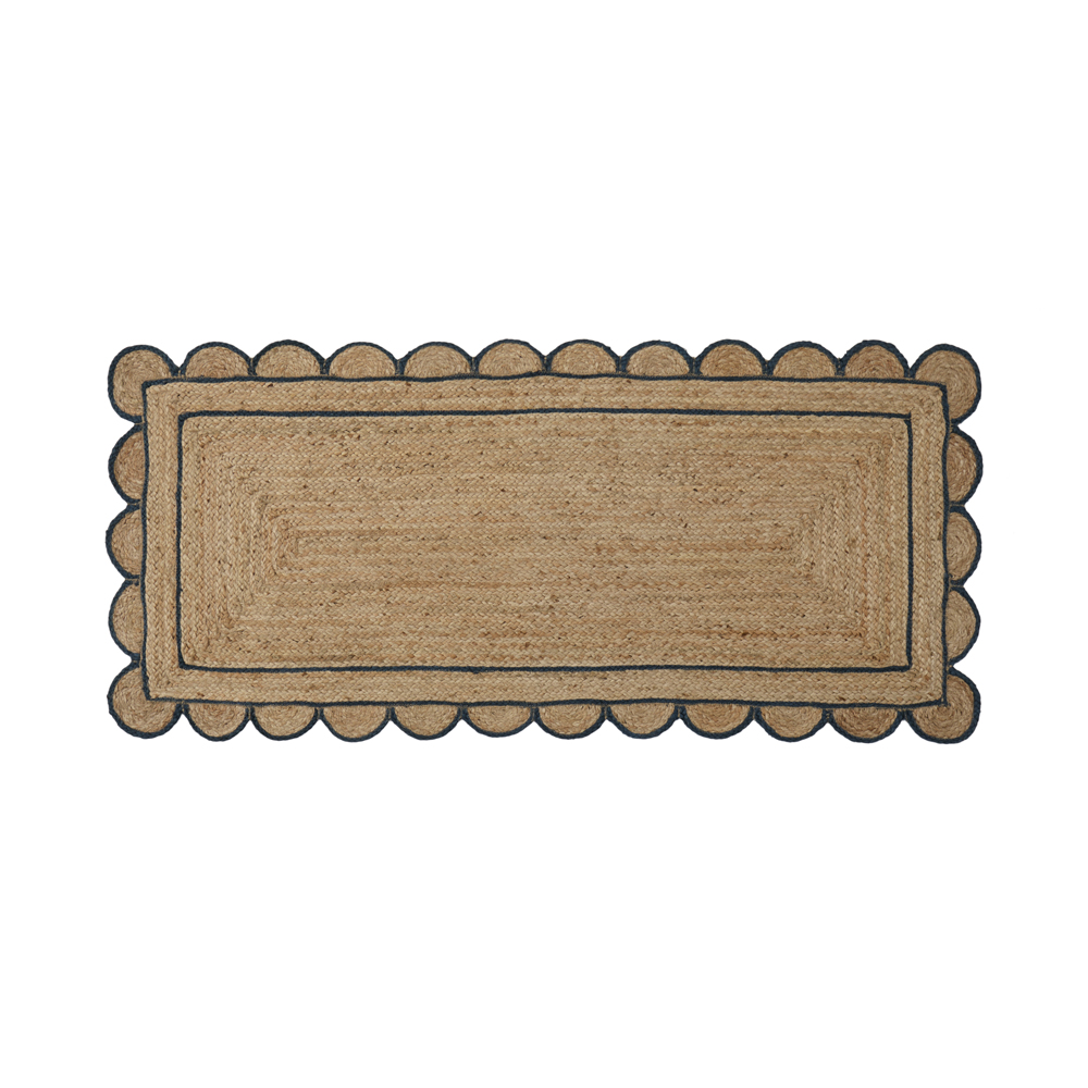 Jute & Navy Scalloped Indoor Runner | Adairs