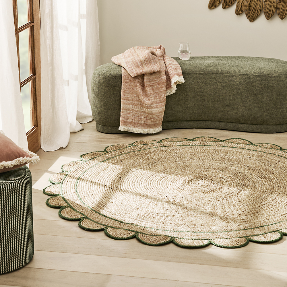 Jute & Forest Scalloped Round Rug | Adairs