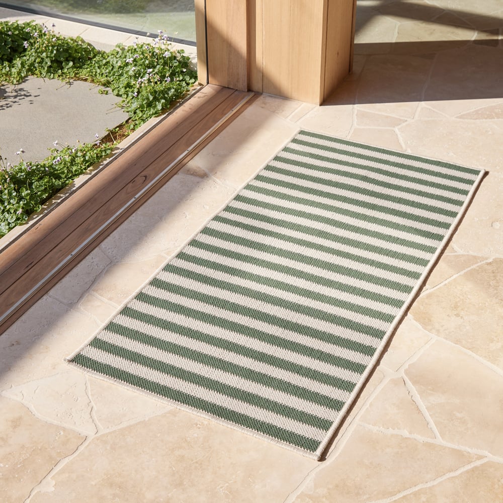 Soho Green & Ivory Stripe Indoor & Outdoor Mat | Adairs