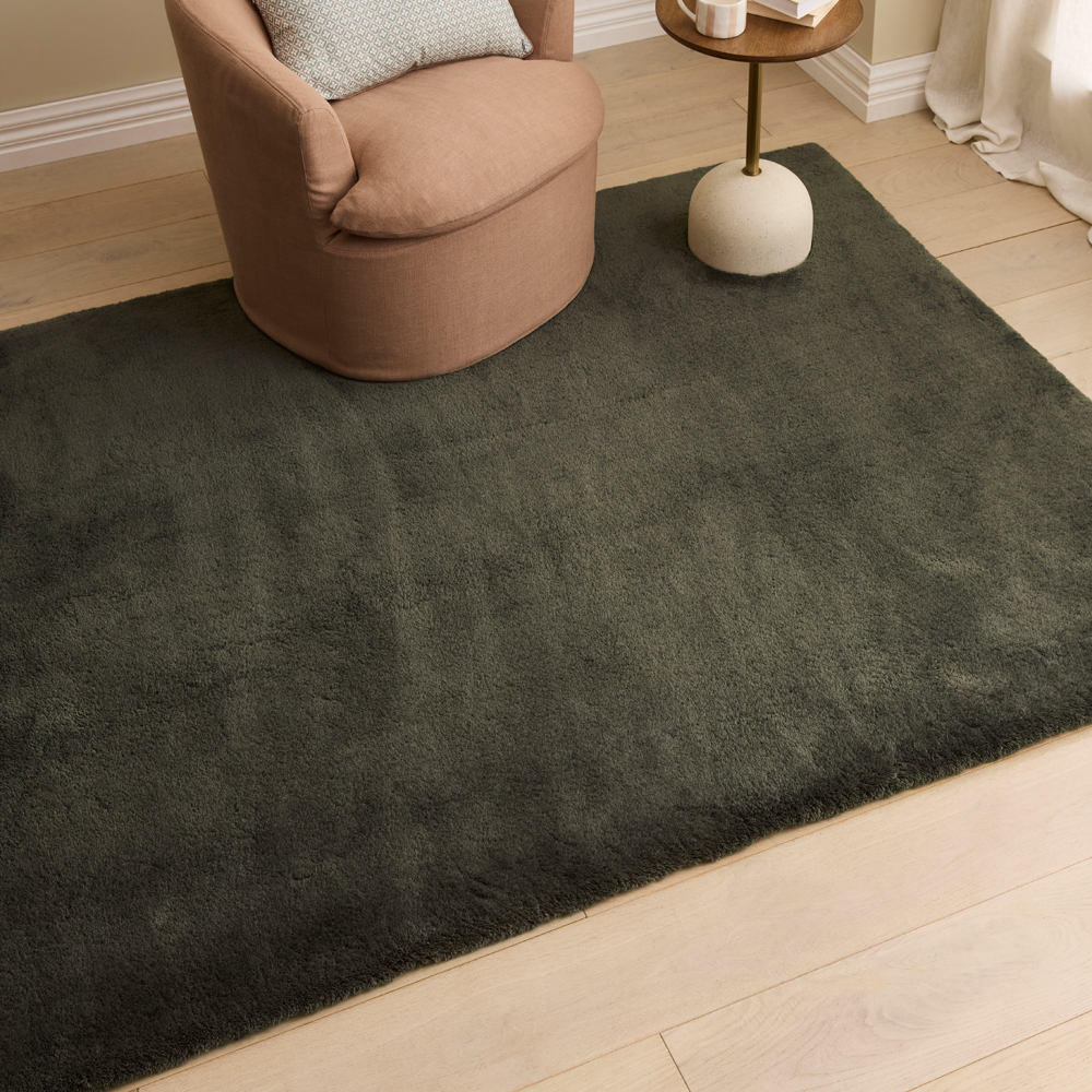 Luxury Forest Green Shag Pile Rug | Adairs