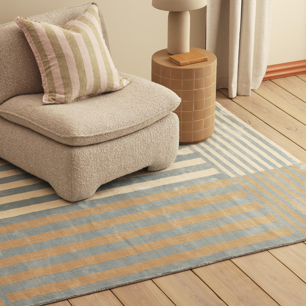 Barwon Blue & Beige Viscose Stripe Rug | Adairs