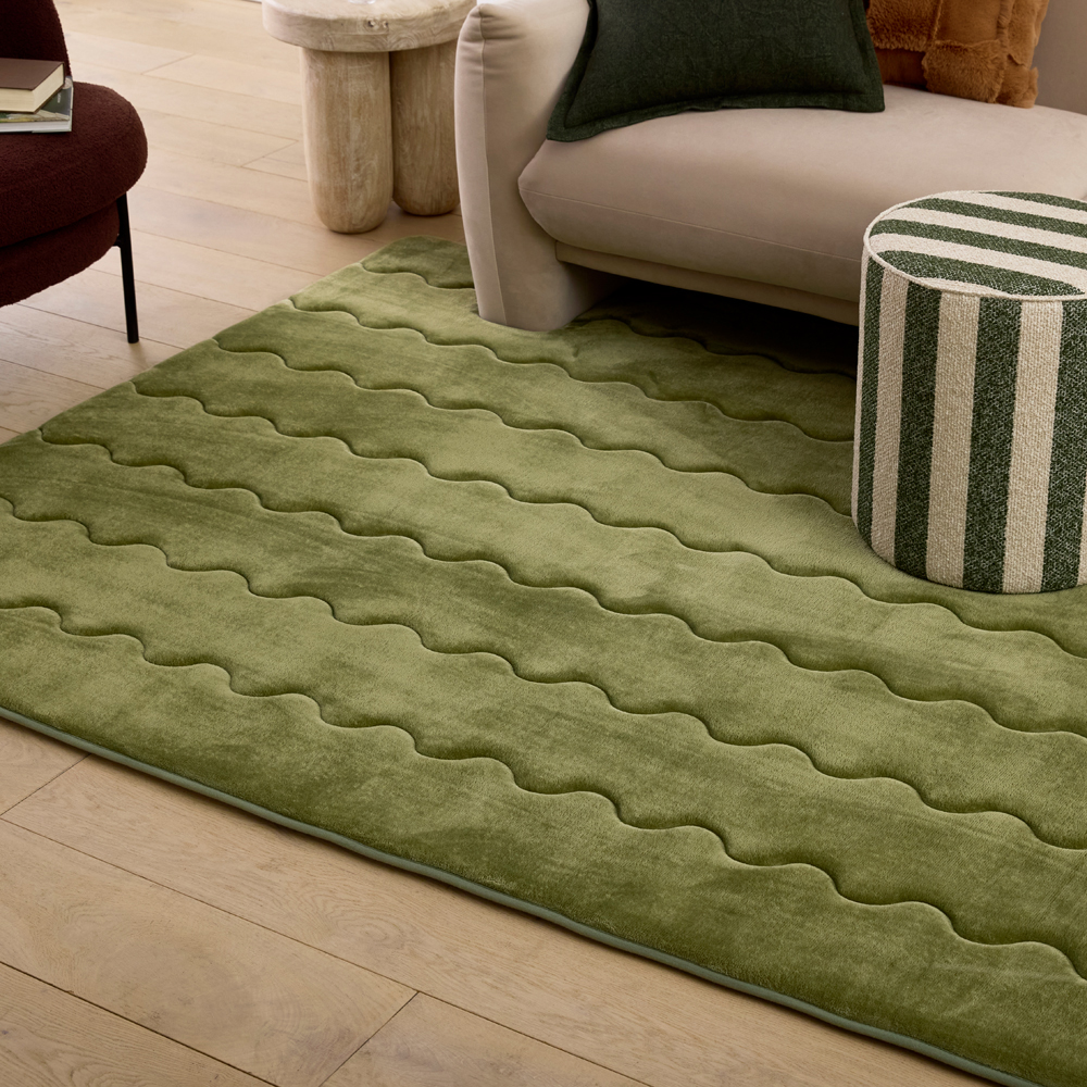 Ultrasoft Sage Wave Quilting Memory Foam Rug | Adairs