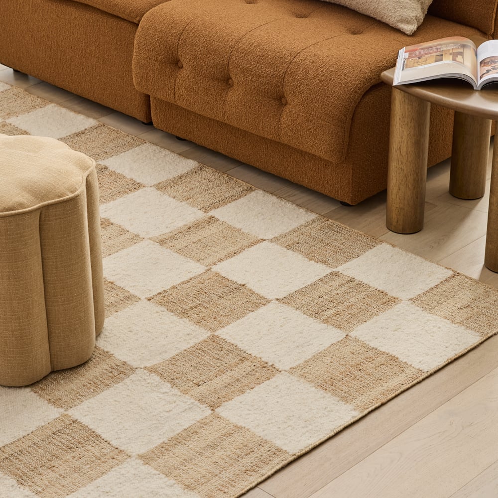 Perry Natural Check Rug | Adairs