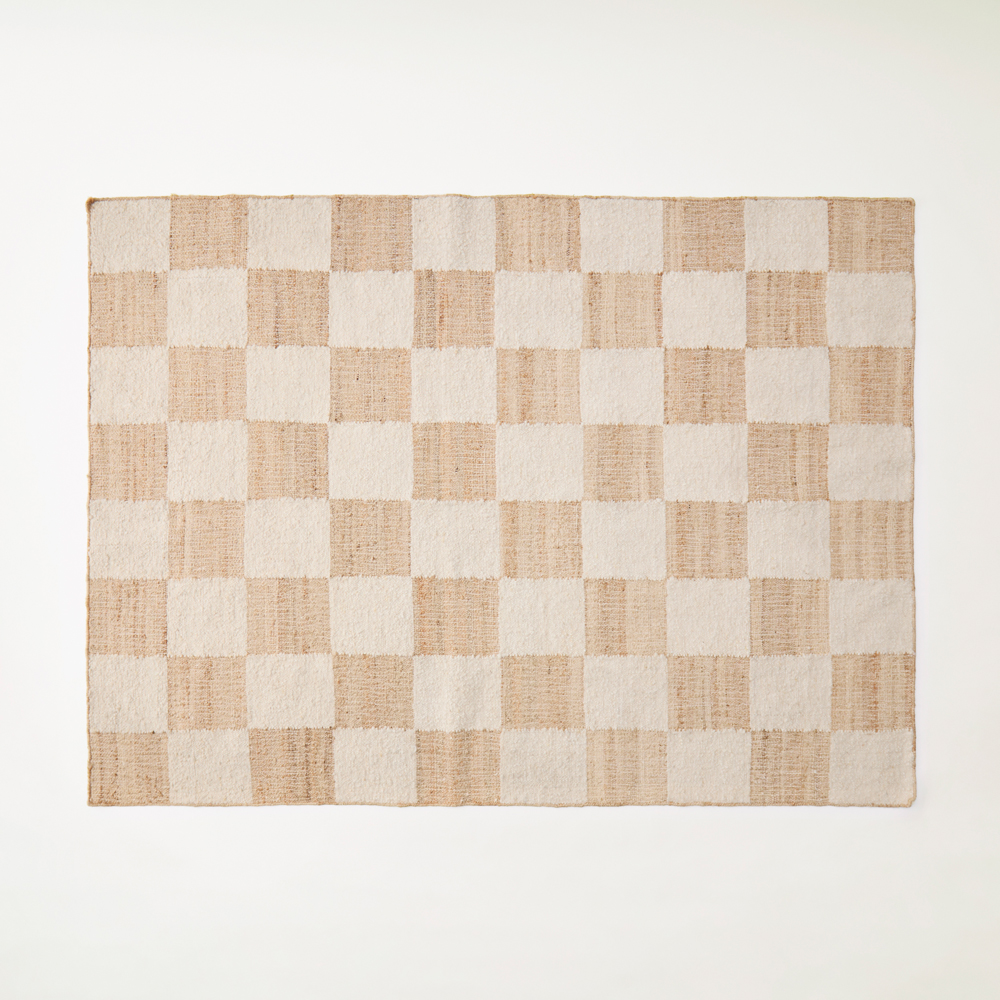 Perry Natural Check Rug | Adairs