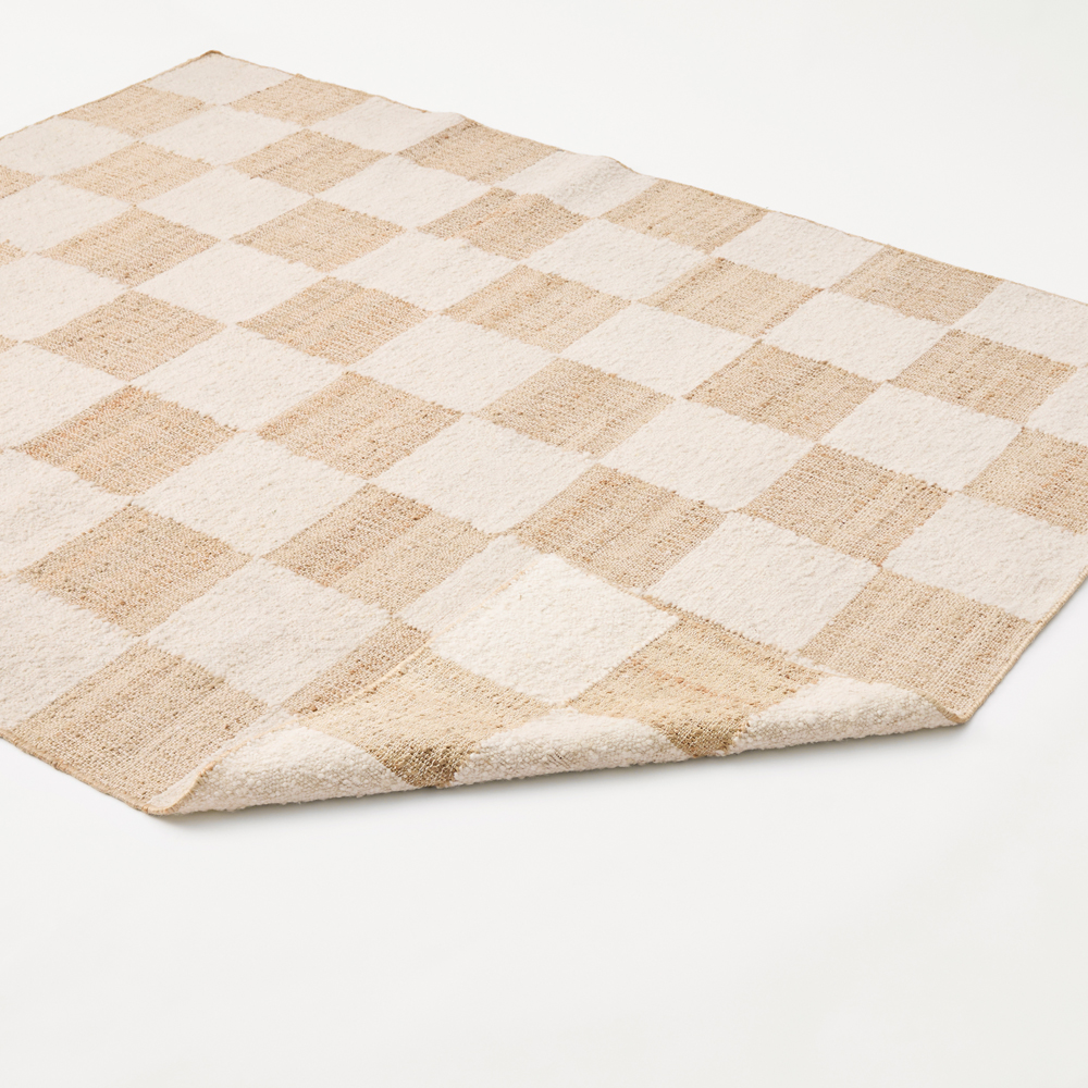 Perry Natural Check Rug | Adairs
