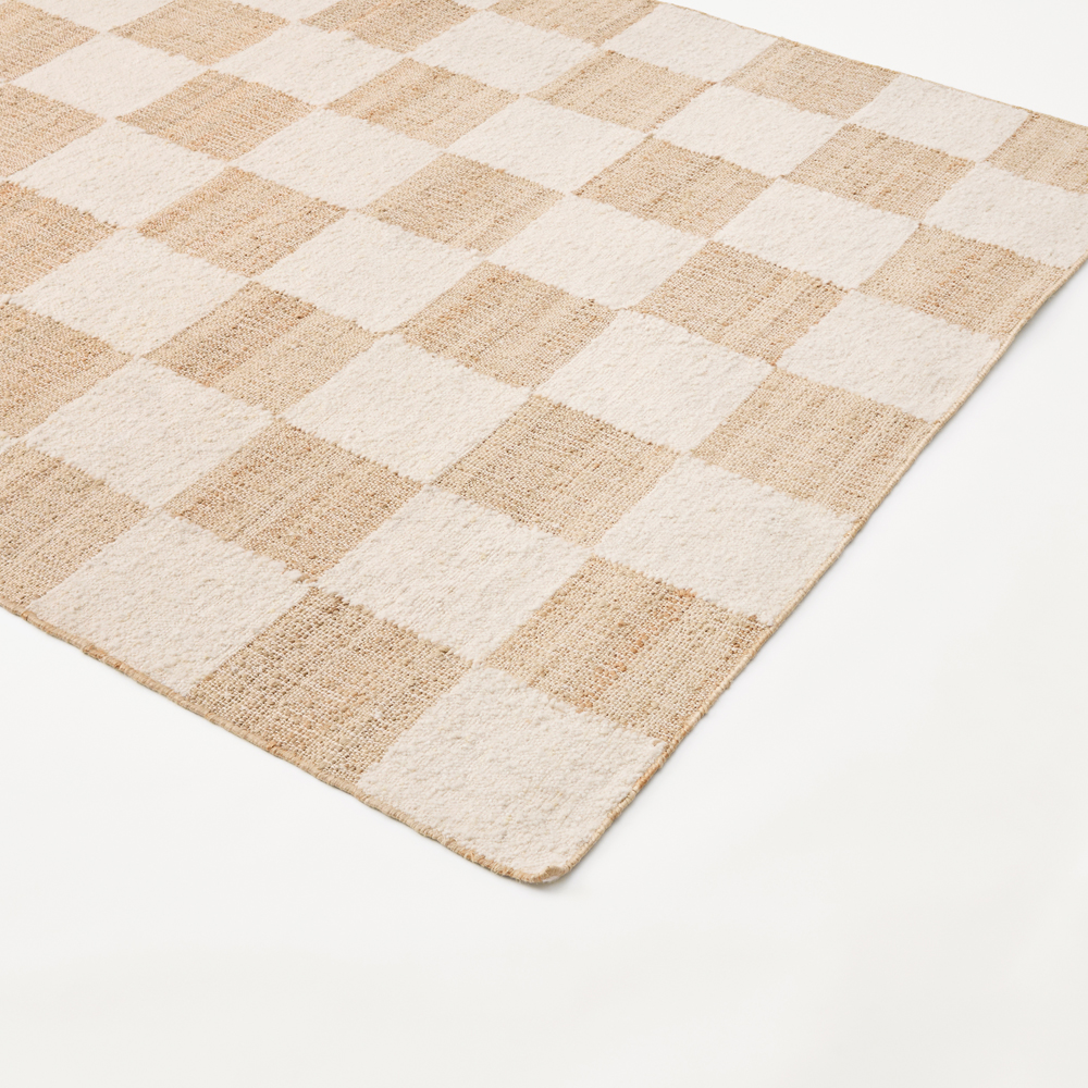 Perry Natural Check Rug | Adairs