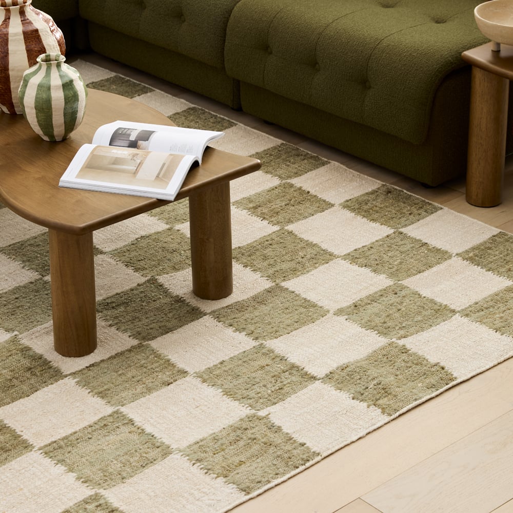 Perry Sage Check Rug | Adairs