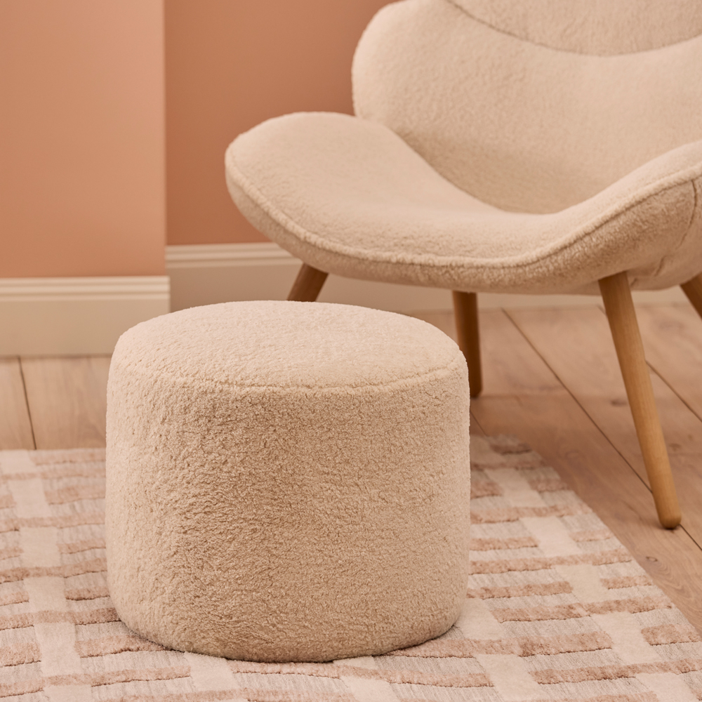 Owen Beige Shearling Small Ottoman | Adairs