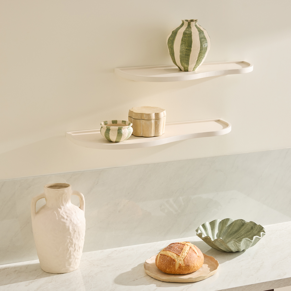Wave White Wall Shelf Pack of 2 | Adairs