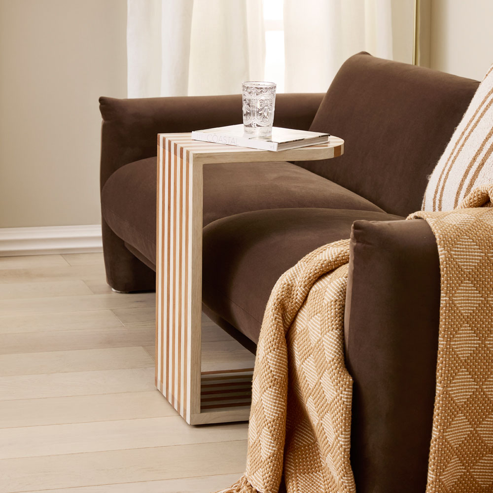 Enzo Natural & Walnut Stripe C Table | Adairs