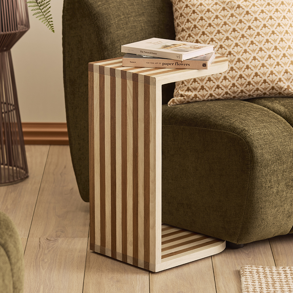 Enzo Natural & Walnut Stripe C Table | Adairs