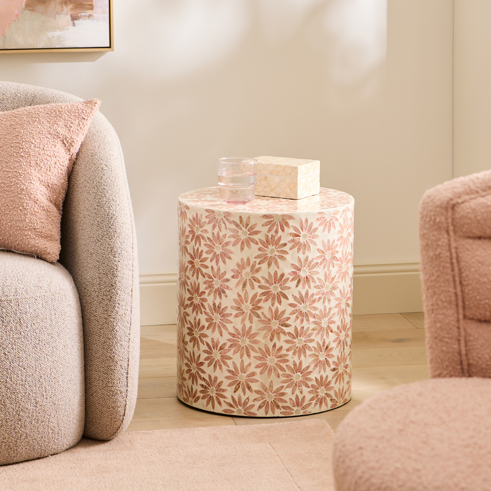 Capiz Petal Pink & White Side Table | Adairs