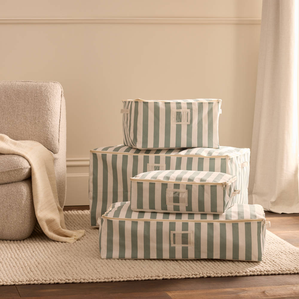 Sage Wide Stripe Storage Bags | Adairs