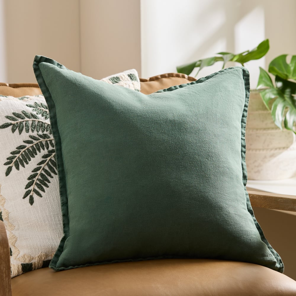 Belgian Cilantro Vintage Washed Linen Cushion | Adairs