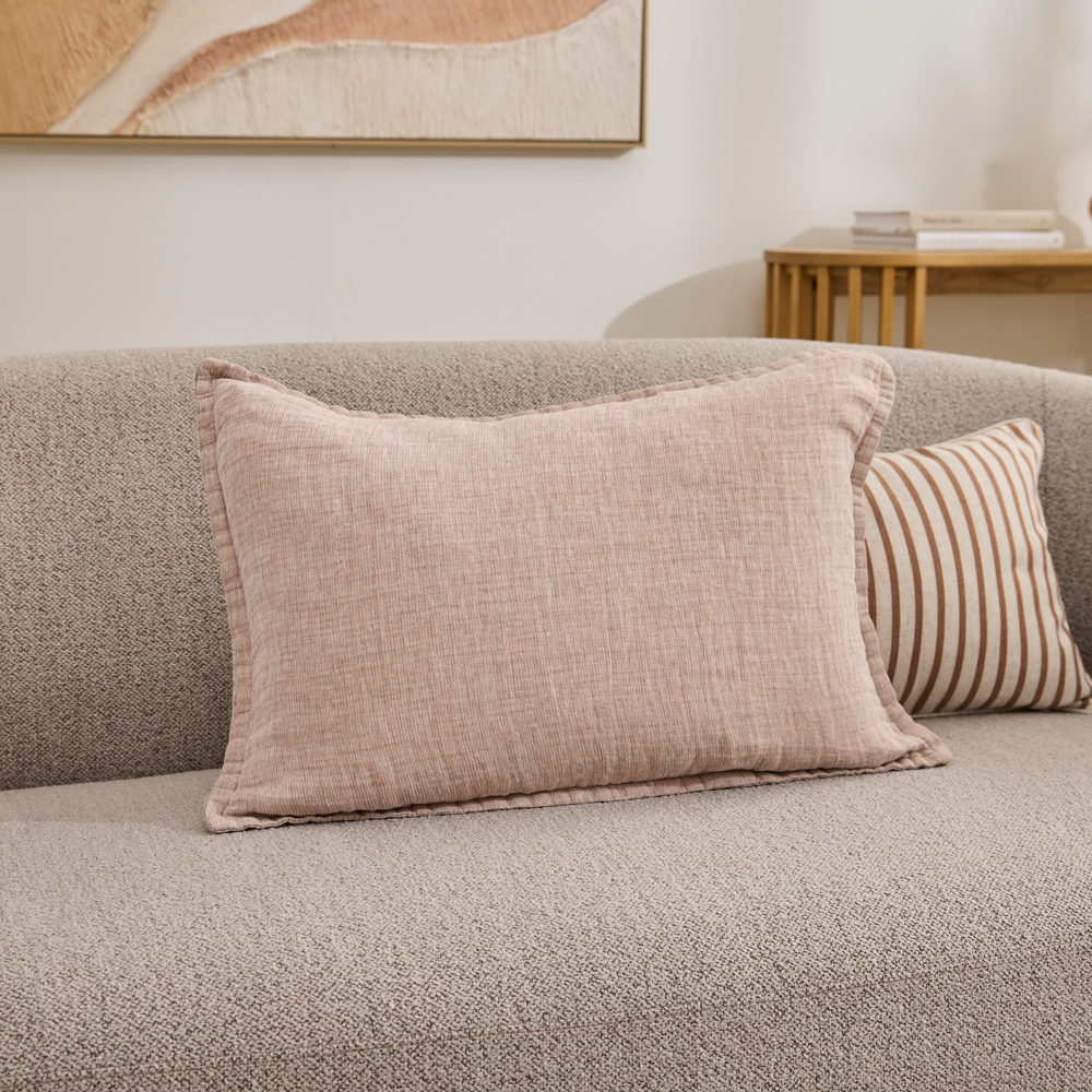 Belgian Hazelnut Marle Vintage Washed Linen Long Cushion | Adairs