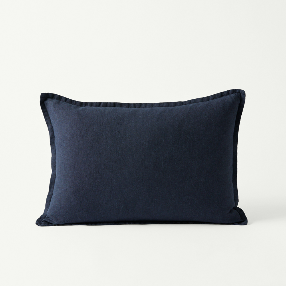 Belgian Navy Vintage Washed Linen Long Cushion | Adairs