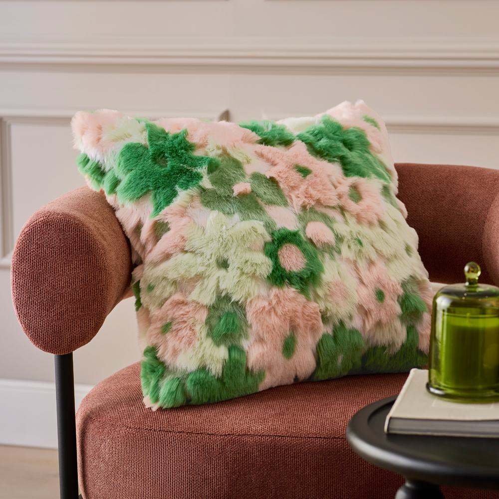 Grace Green Floral Fur Cushion | Adairs
