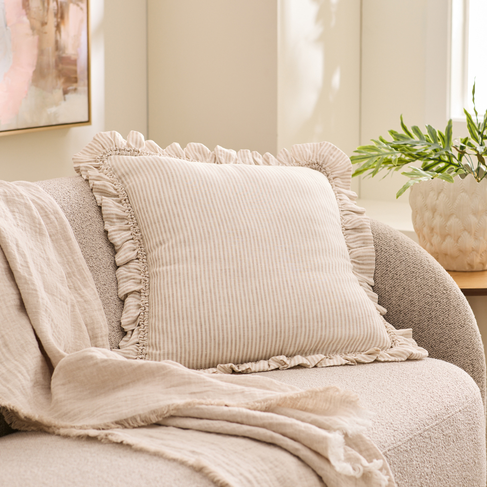 Brydee Linen & White Stripe Linen Cushion | Adairs