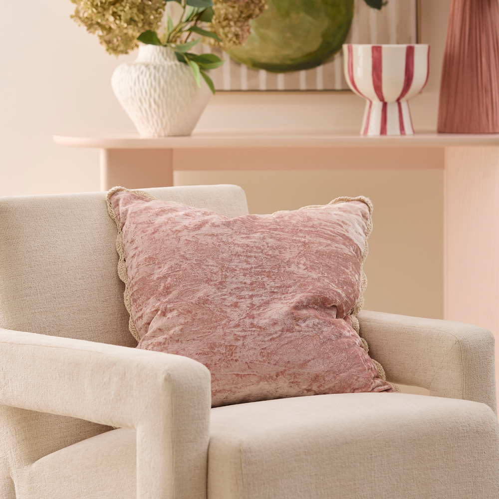 Lara Blush Velvet Cushion | Adairs