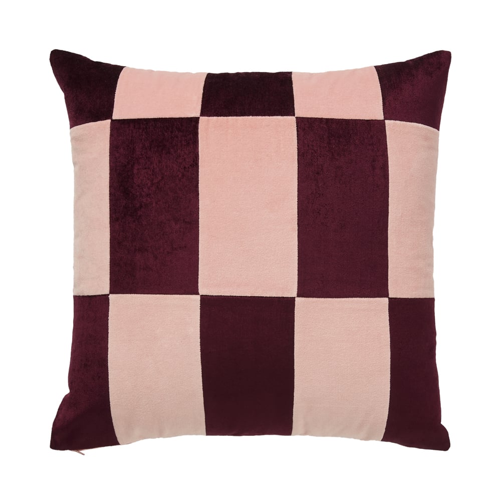 Carey Patchwork Pink & Berry Velvet Cushion | Adairs