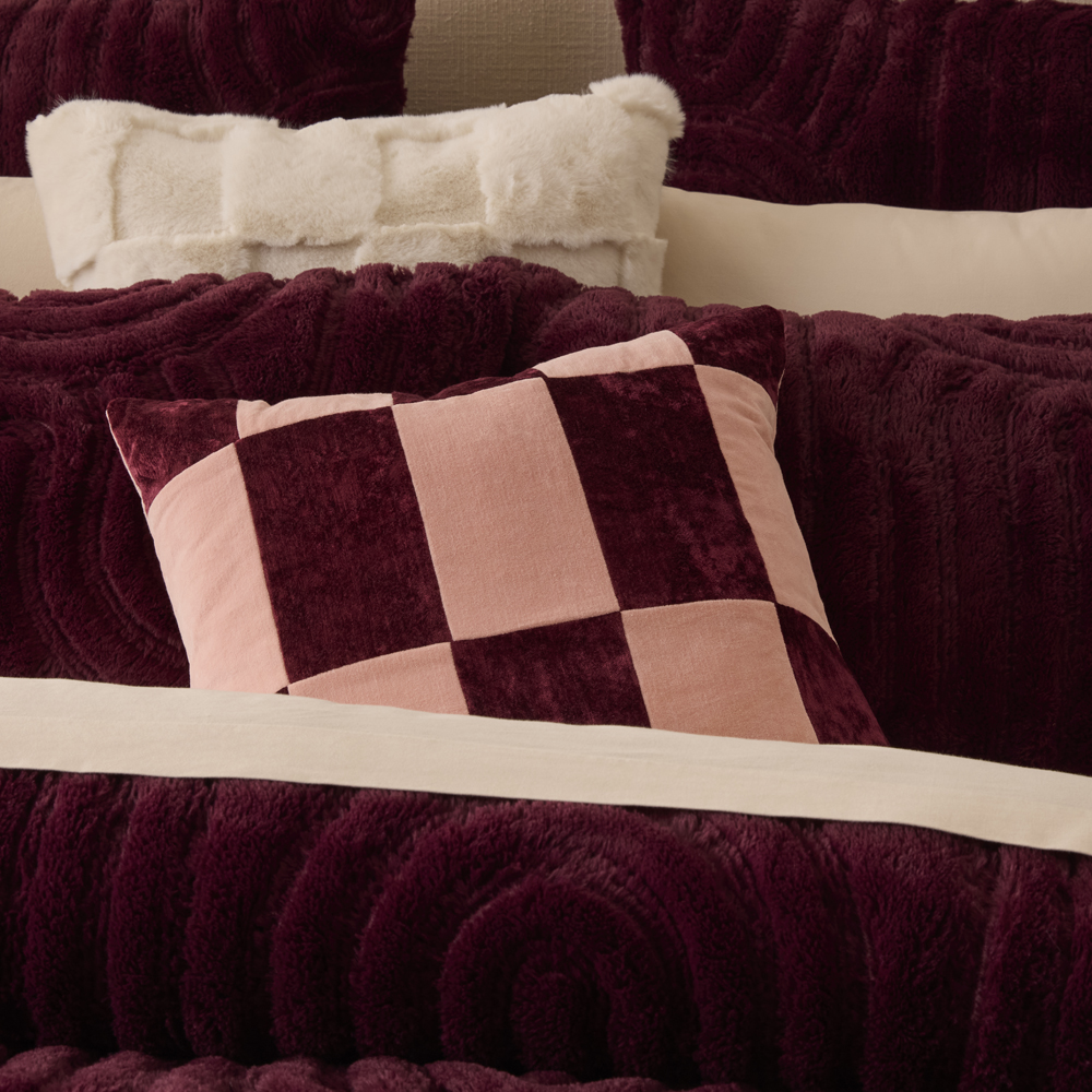 Carey Patchwork Pink & Berry Velvet Cushion | Adairs