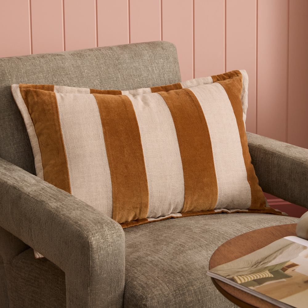 Bombay Deep Tobacco Stripe Velvet Cushion | Adairs