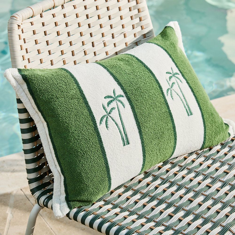 Lorne Green Palm Outdoor Terry Cushion | Adairs