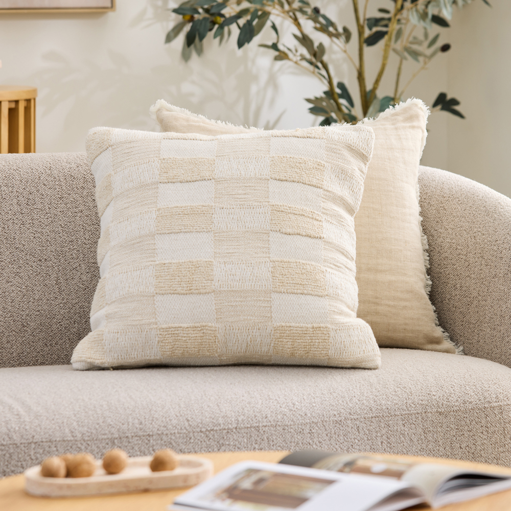 Chicago Natural Check Cushion | Adairs