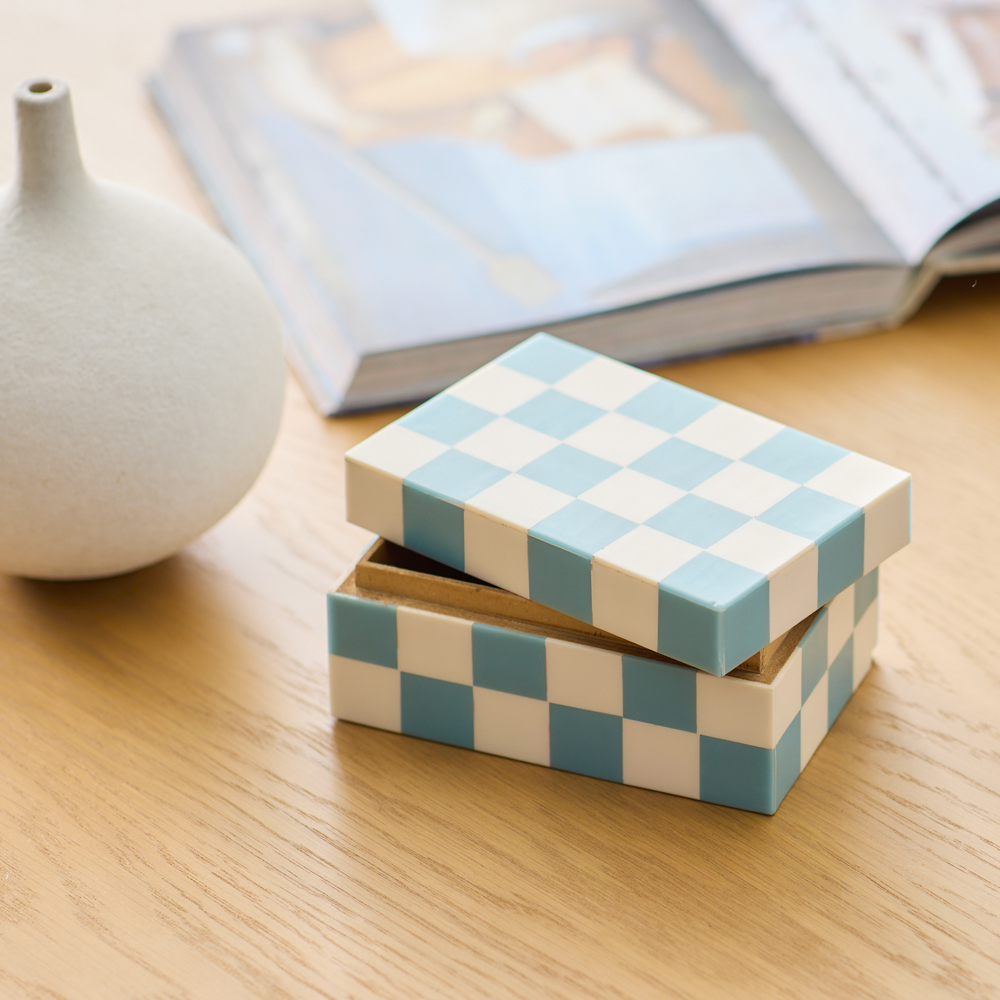 Checkers Blue & White Trinket Box | Adairs