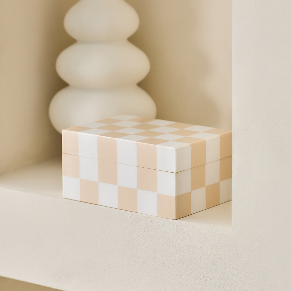 Checkers Natural & White Trinket Box | Adairs