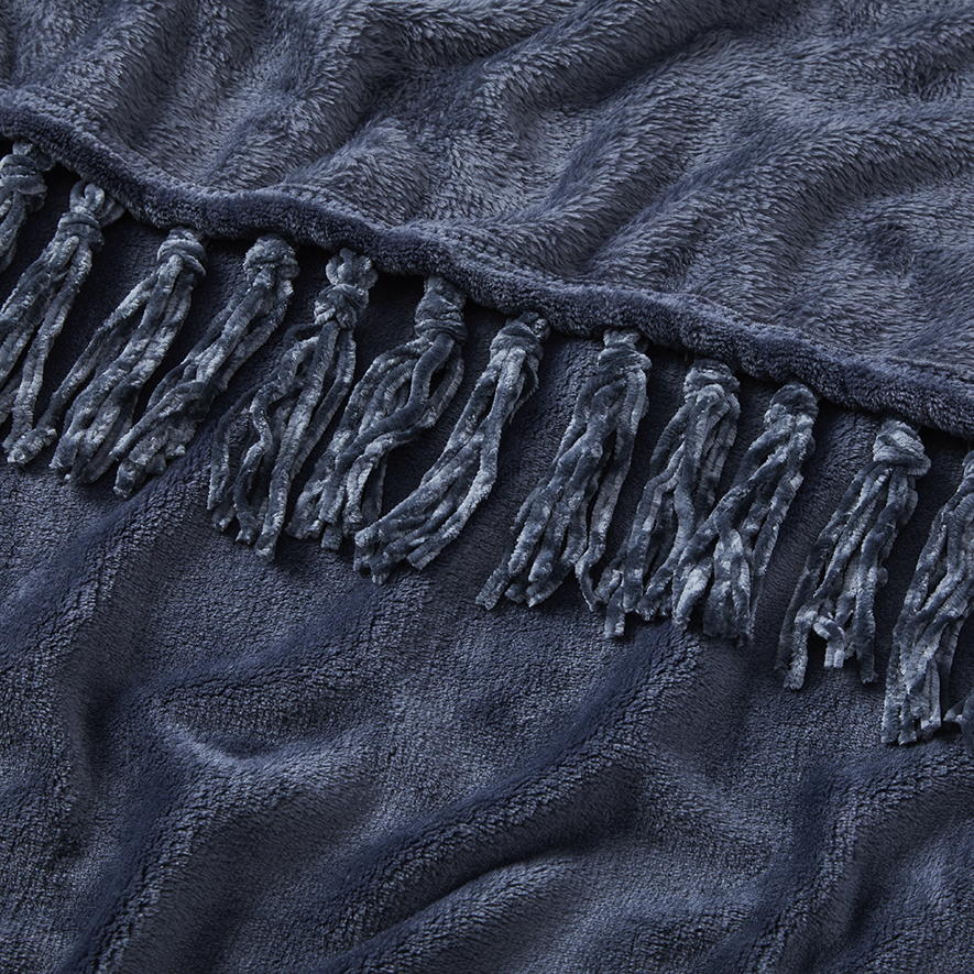 Aspen Navy Fleece Tassel Throw | Adairs
