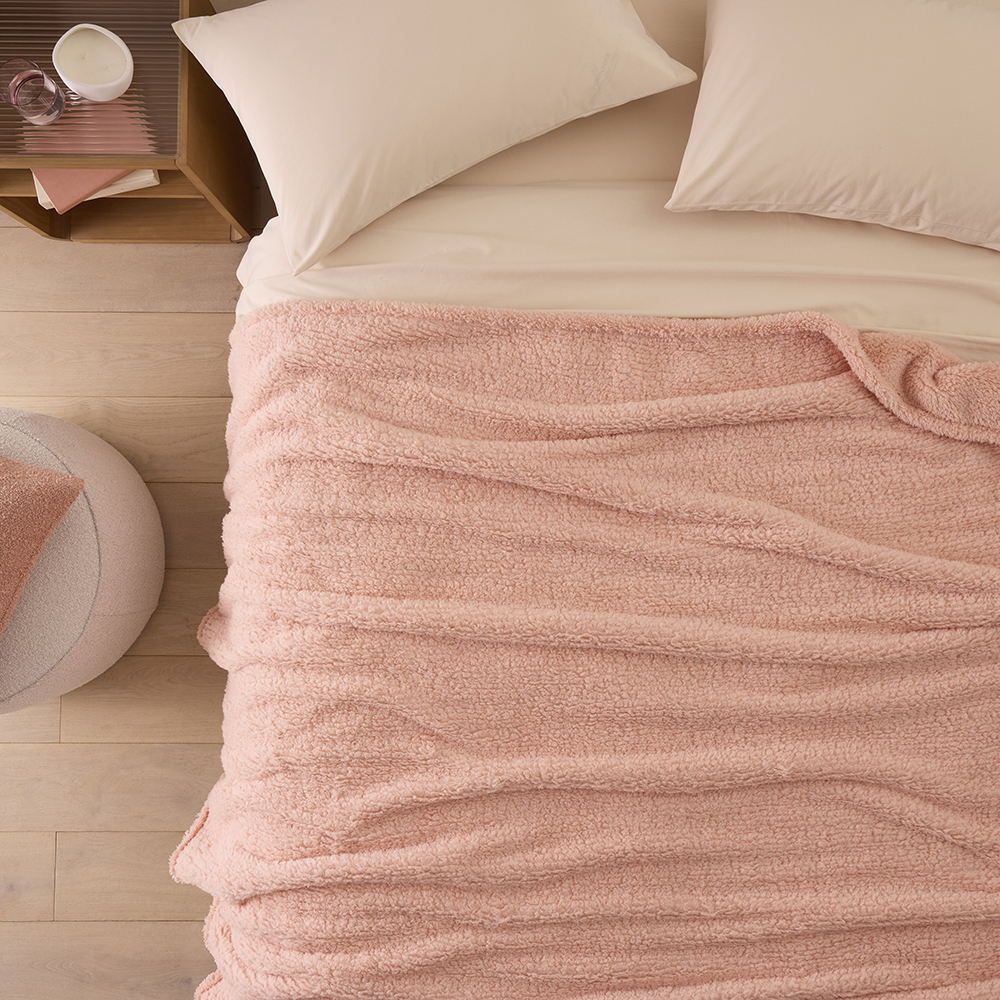 Kyrie Blush Fleece Blanket | Adairs