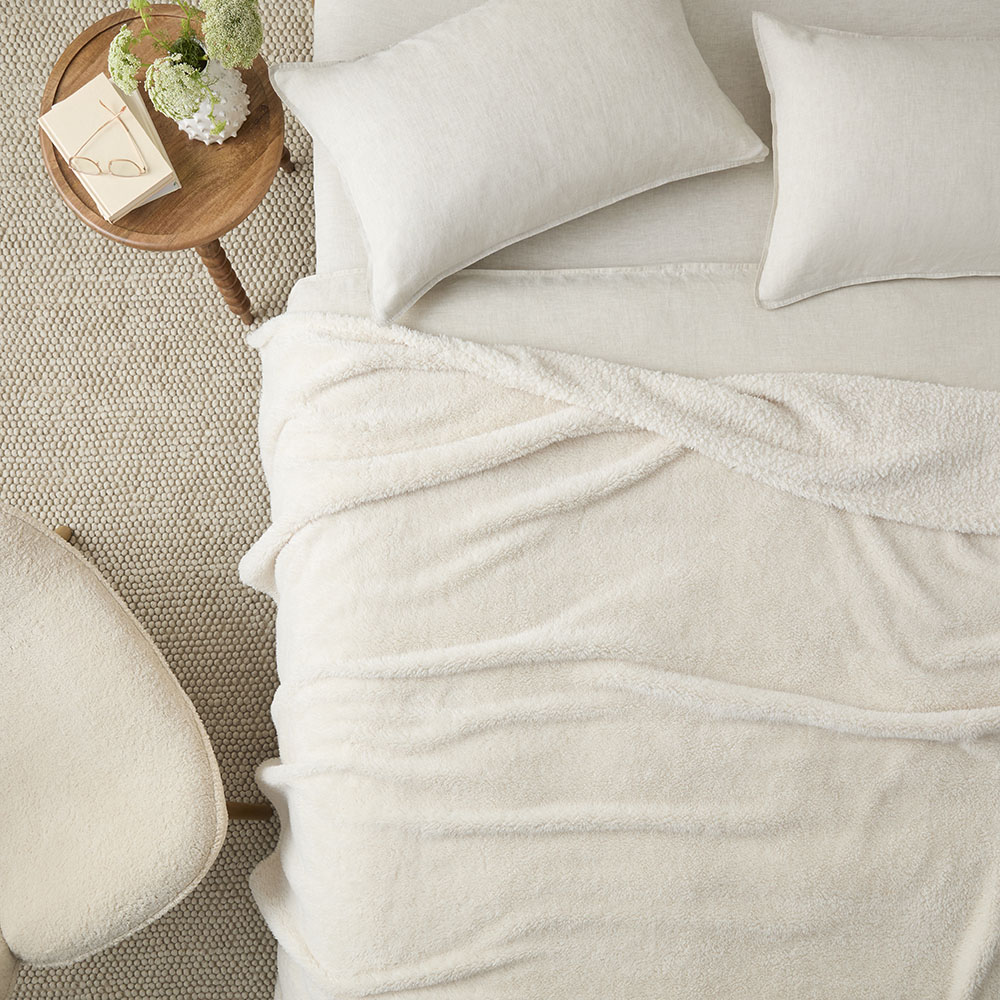 Kyrie Natural Fleece Blanket | Adairs