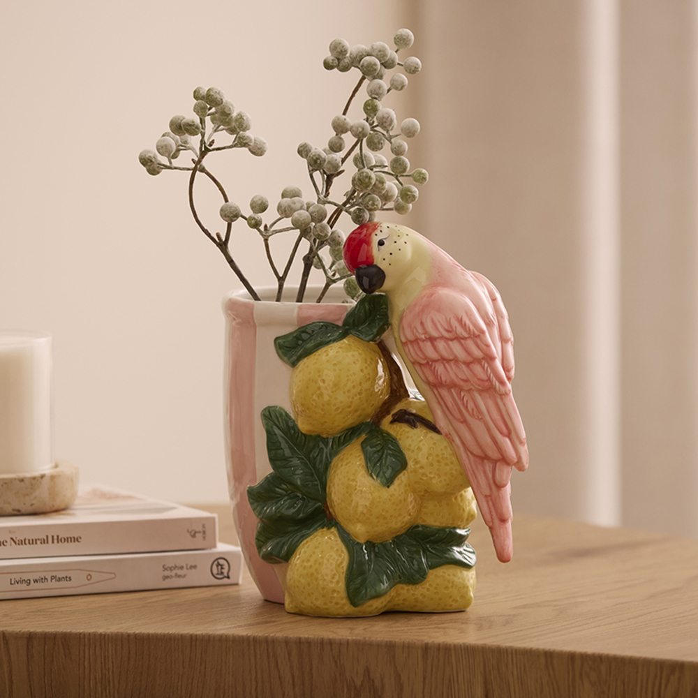 Vintage Pink Parrot Vase | Adairs