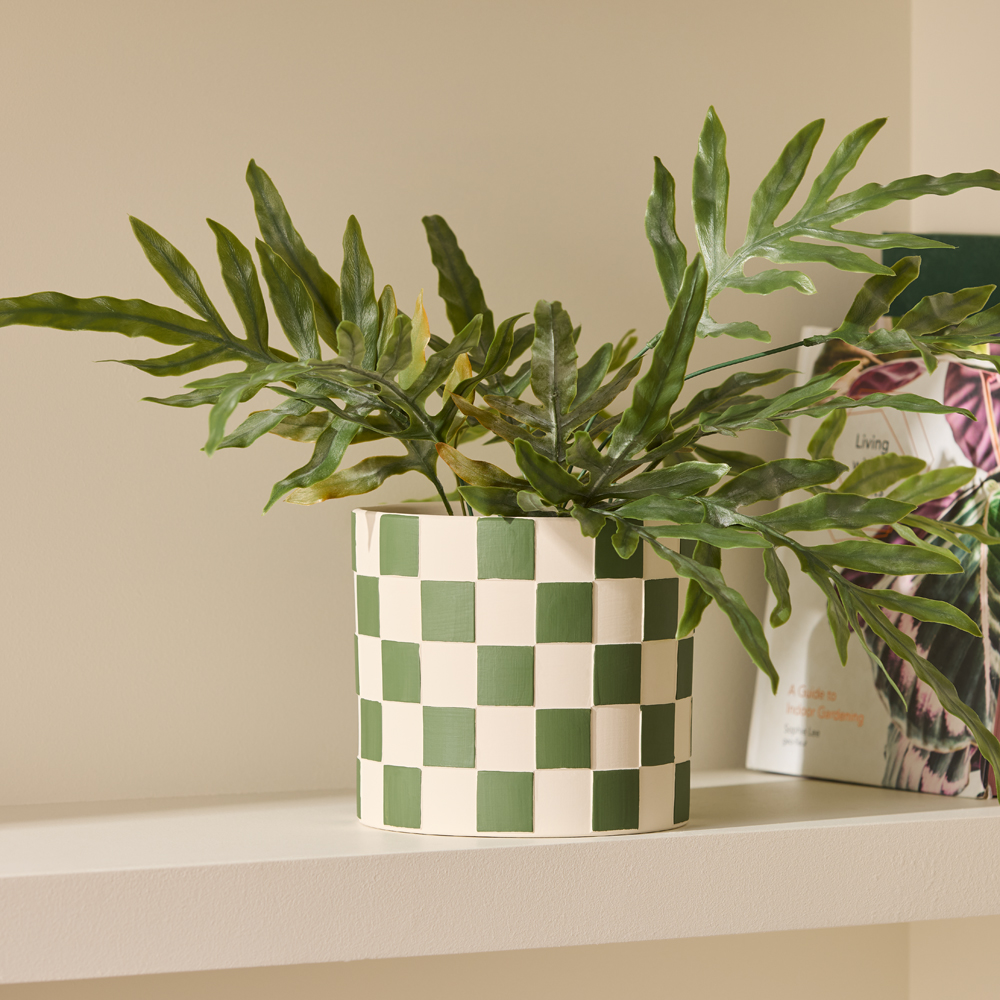 Checkerboard Green & White Pot | Adairs
