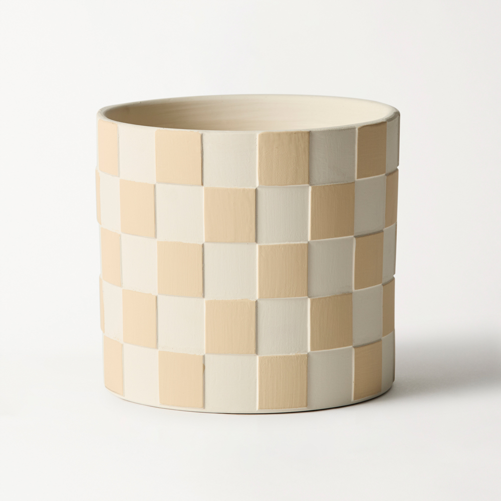 Checkerboard Natural & White Pot | Adairs