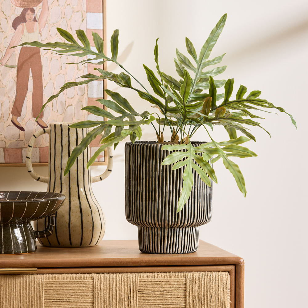 Pompeii Black & Natural Pedestal Stripe Pot | Adairs