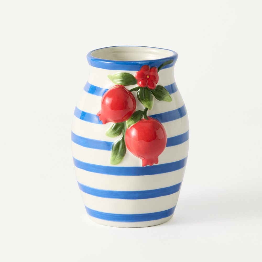 Riviera Blue, White & Red Pomegranate Fruit Vase | Adairs