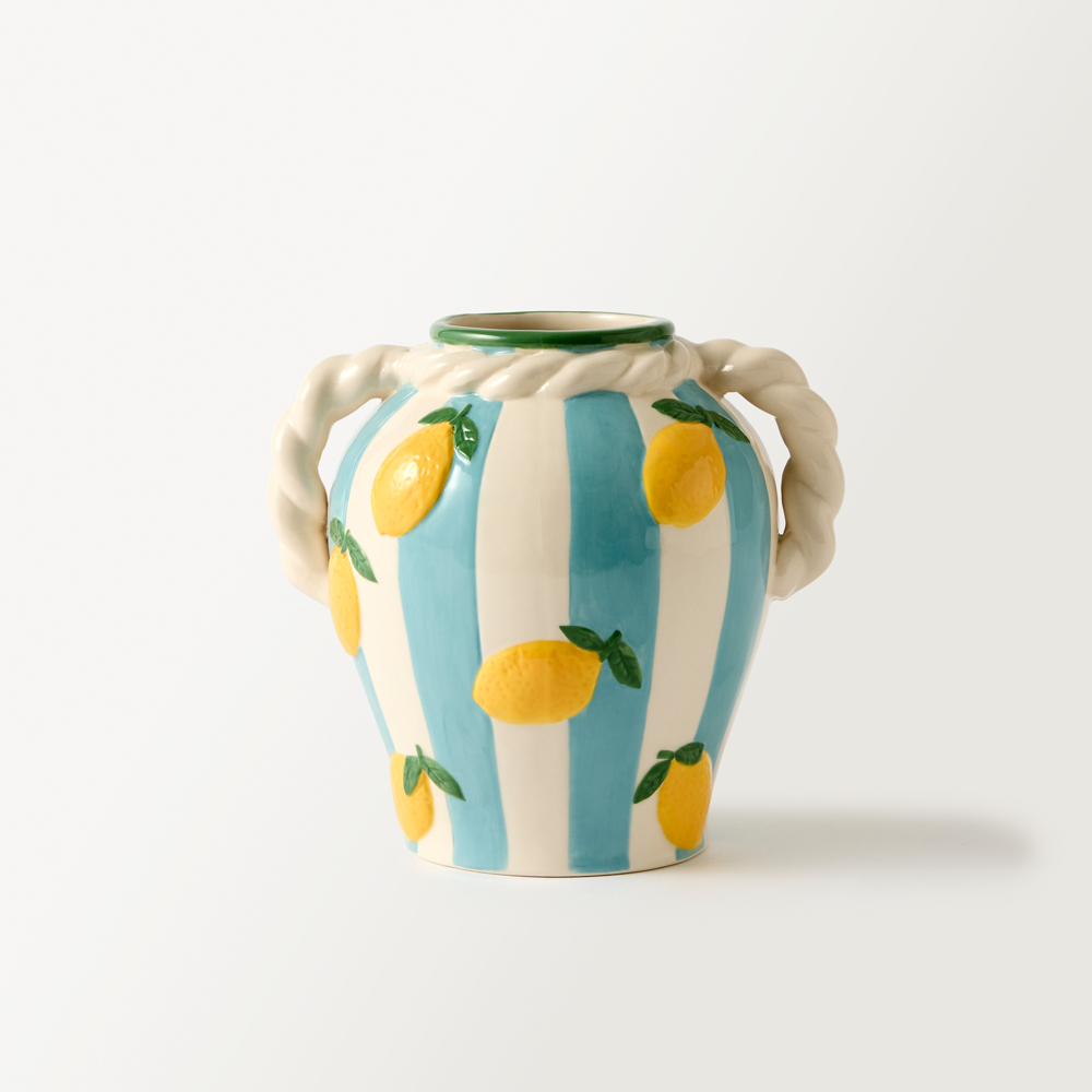 Santa Fe Blue & White Lemon Short Vase | Adairs