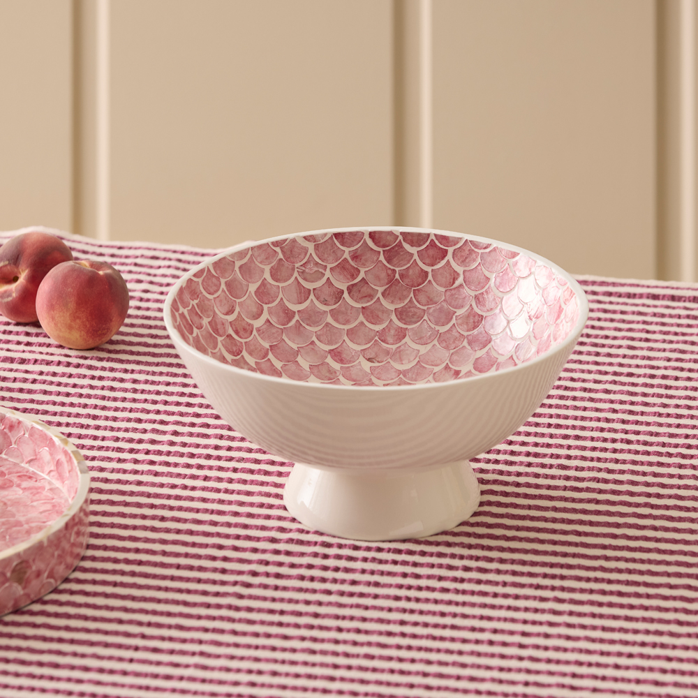 Sicily Raspberry Tile Capiz Pedestal Bowl | Adairs