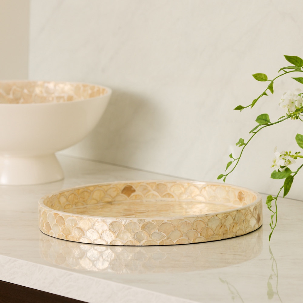 Sicily Capiz Ivory Tile Large Tray | Adairs