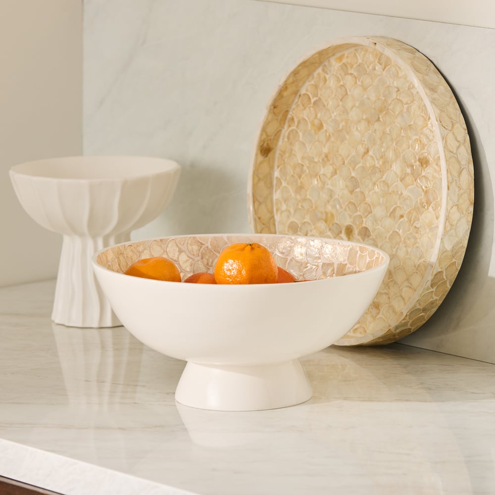 Sicily Capiz Ivory Tile Pedestal Bowl | Adairs