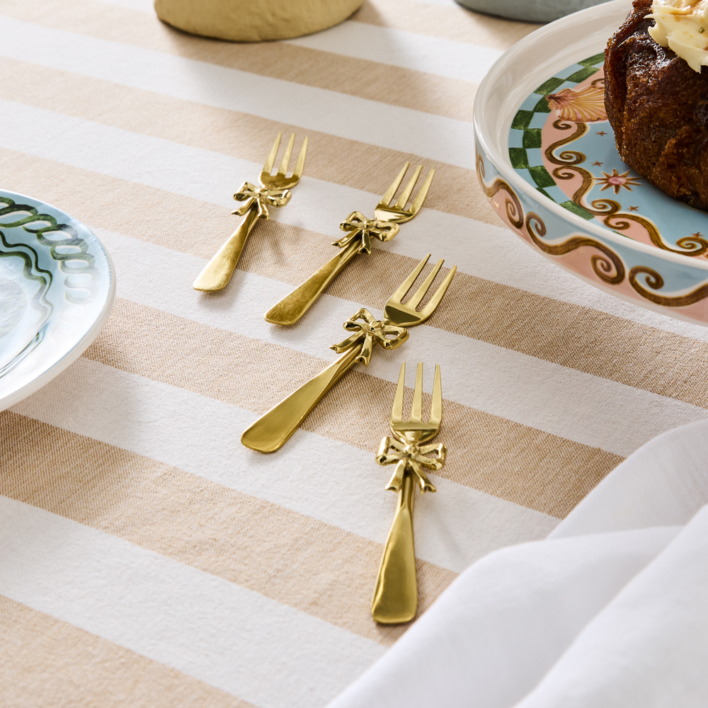Bow Gold Cake Fork Set of 4 | Adairs