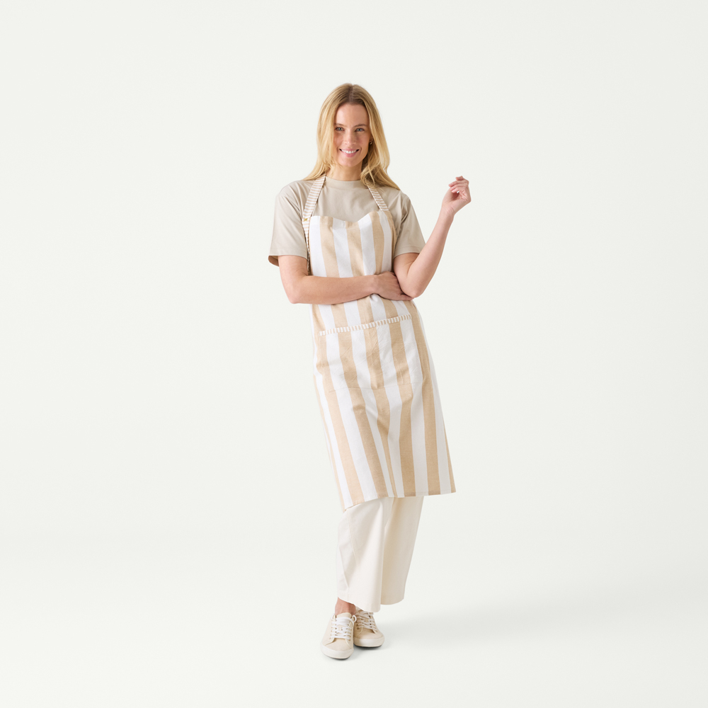 Ava Caramel & White Stripe Apron | Adairs