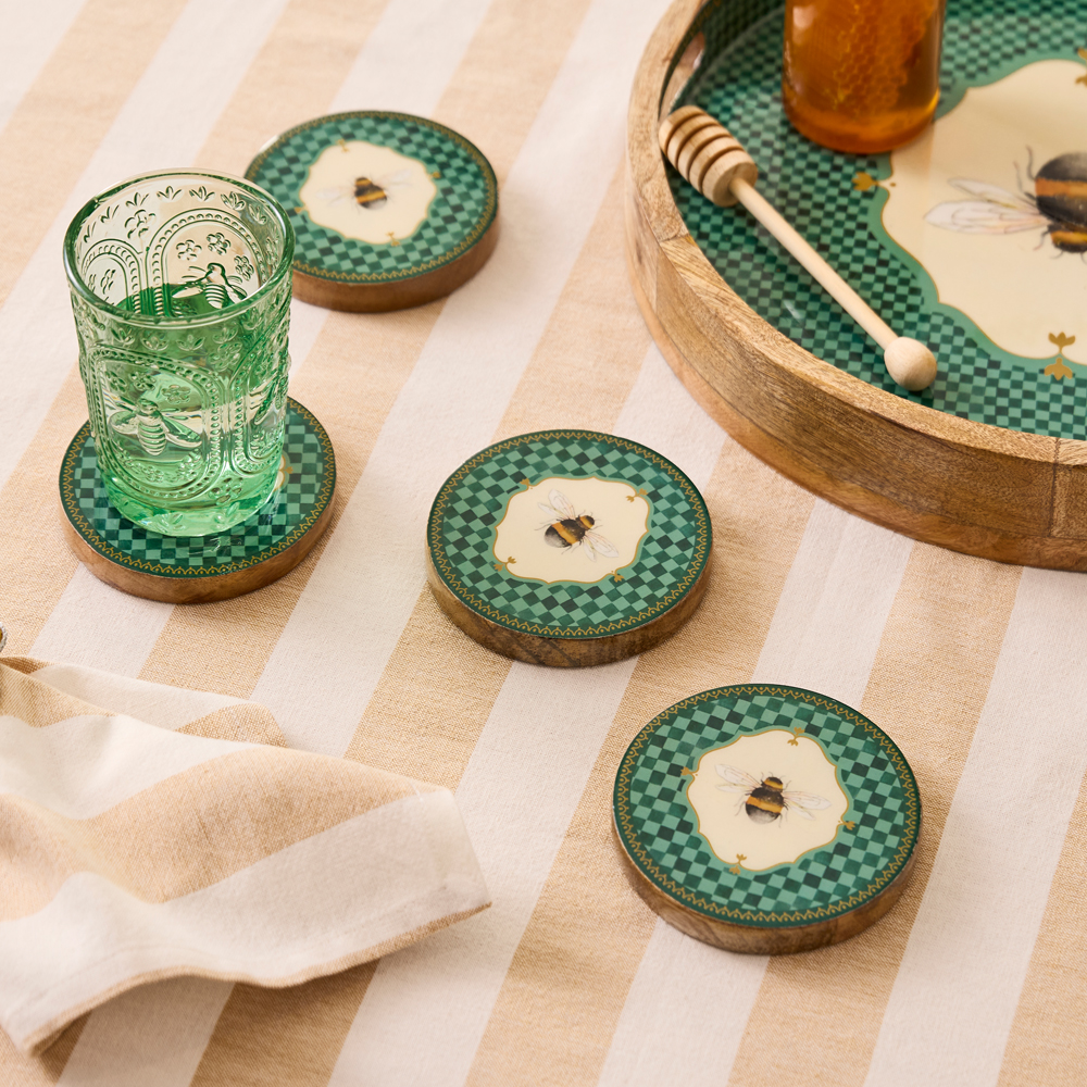 Bee Green Mango Wood Coasters Pack of 4 | Adairs