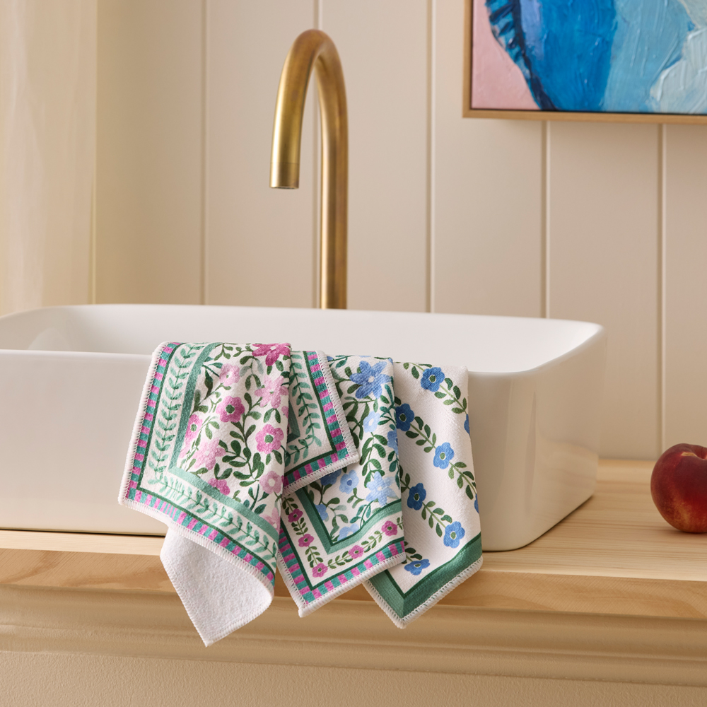Adeline Flower Fields Microfibre Washcloths Pack of 3 | Adairs