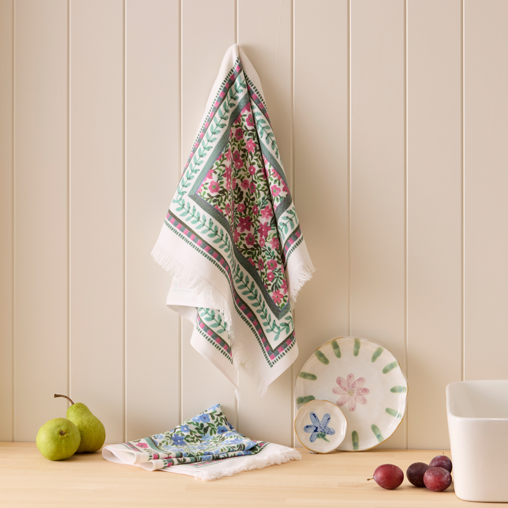 Flower Fields Green Tea Towel Pack of 2 | Adairs