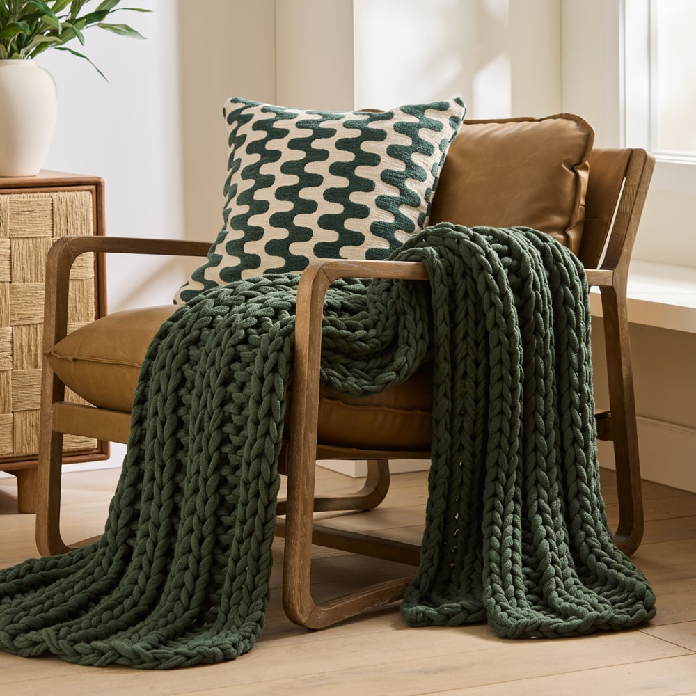 Newport Cilantro Chunky Knit Throw | Adairs