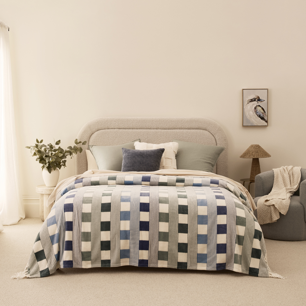 Supersoft Blue & Green Check Blanket | Adairs